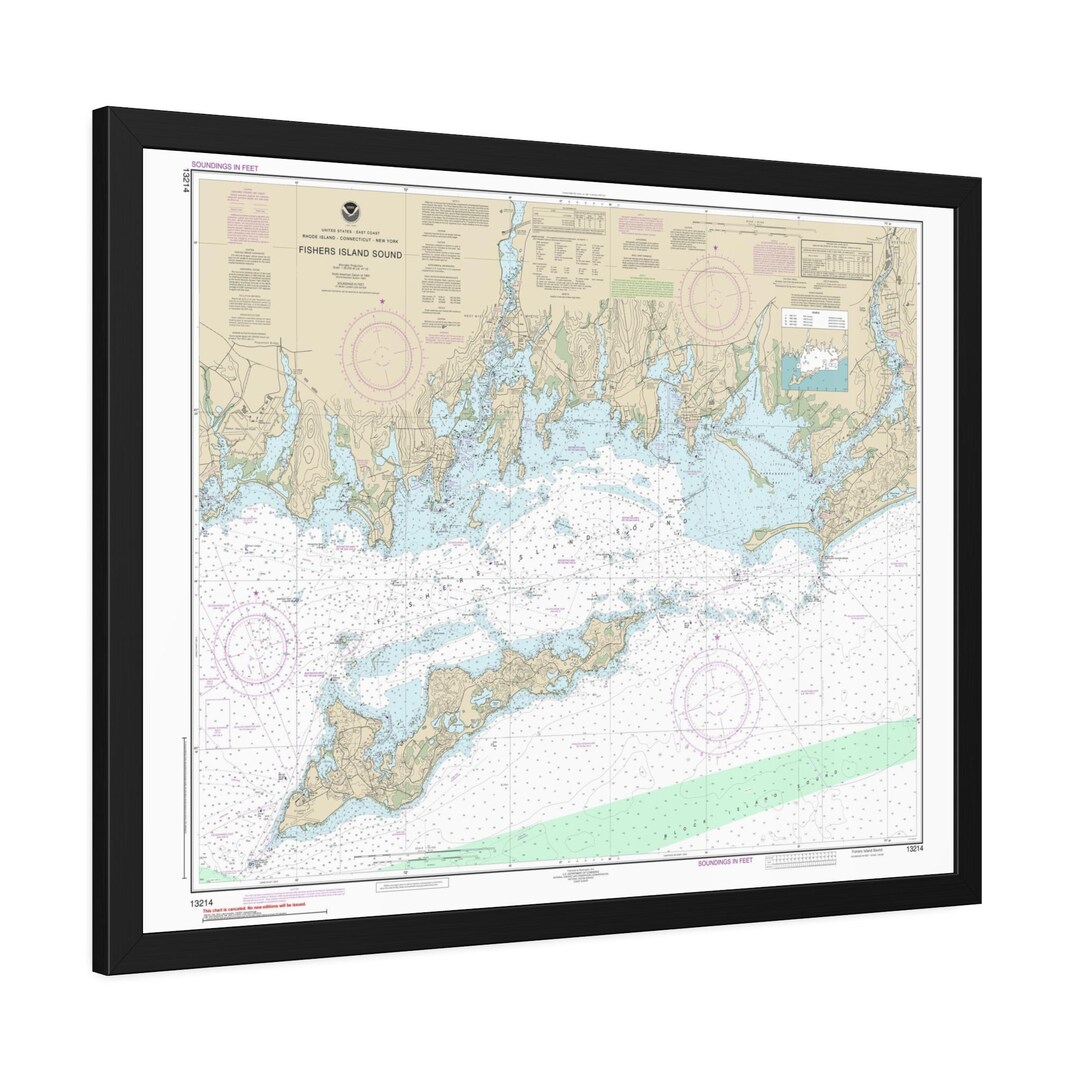 Fishers Island Sound Connecticut Nautical Map Sailing Chart Framed ...