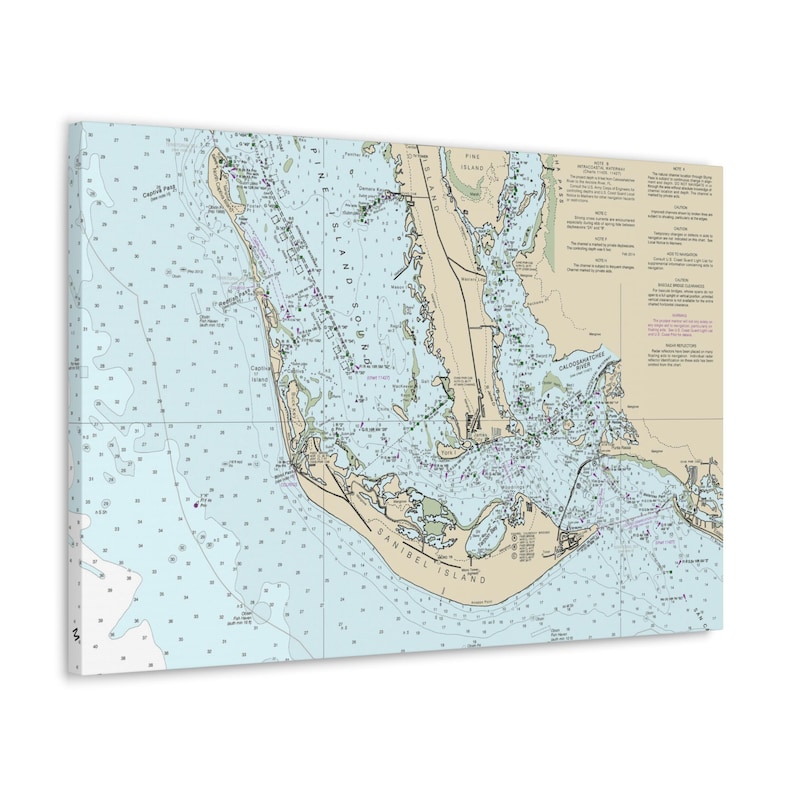 Sanibel Island Florida Nautical Map Sailing Chart 3-D Canvas Poster - Etsy