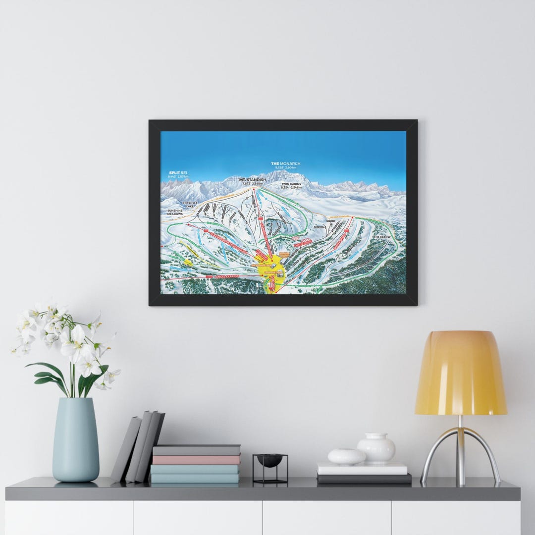 Banff Sunshine Mt Standish Trail Map Ski Resort Framed Poster Alberta ...