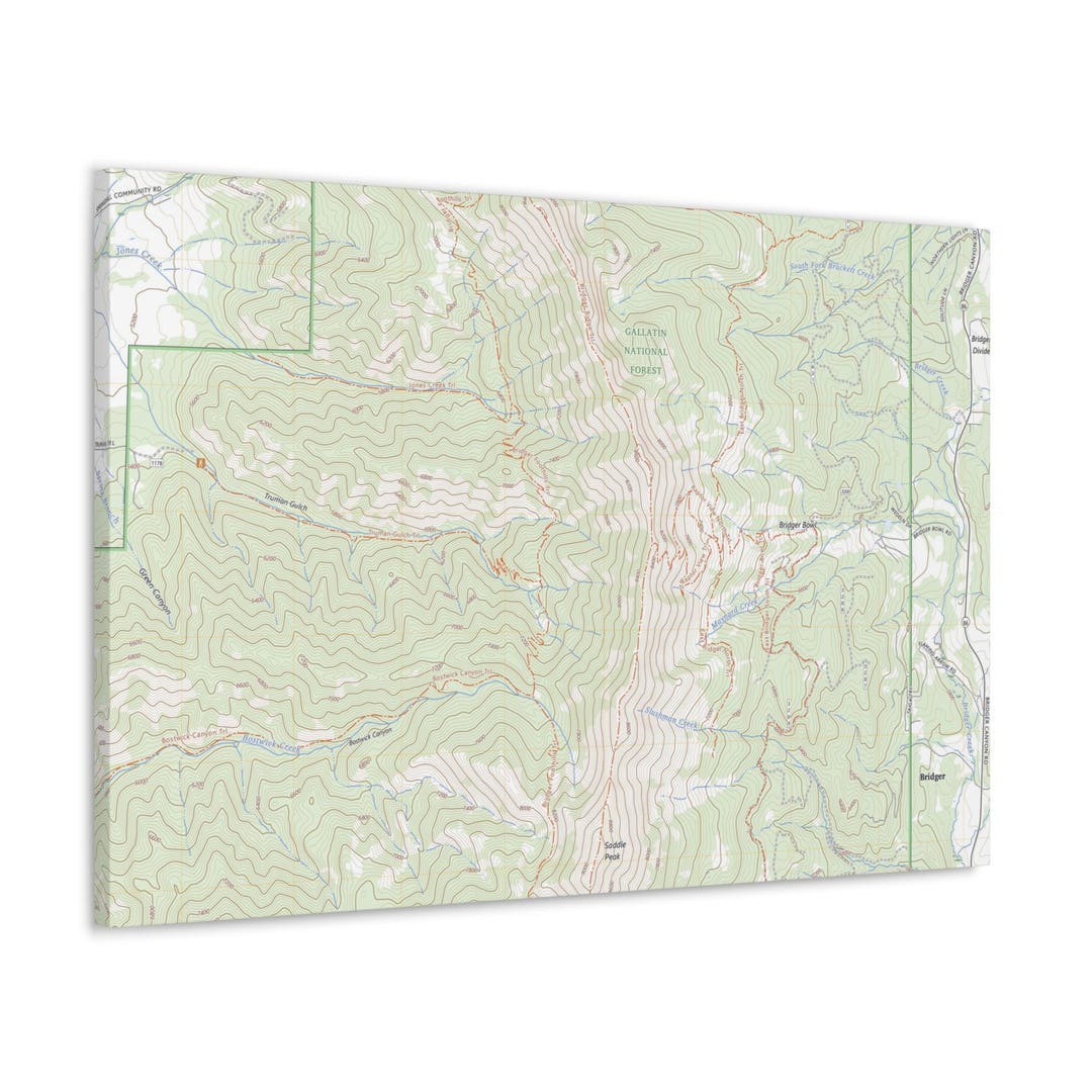 Bridger Bowl Saddle Peak Montana Topographic Map 3-D Canvas Poster - Etsy