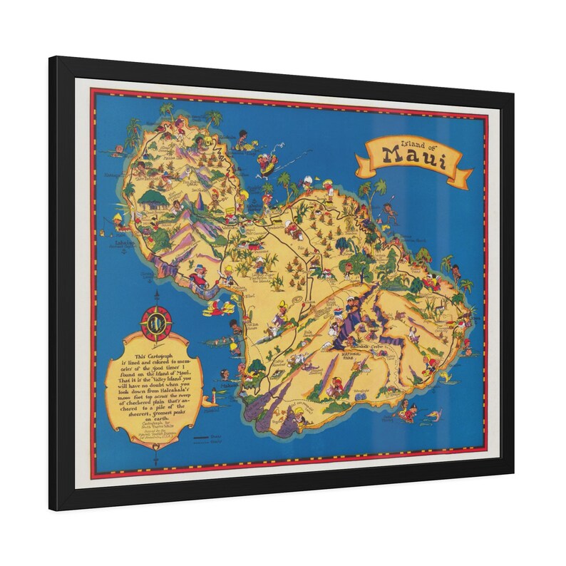 Island of Maui Hawaii 1931 Vintage Pictorial Map Framed Poster - Etsy