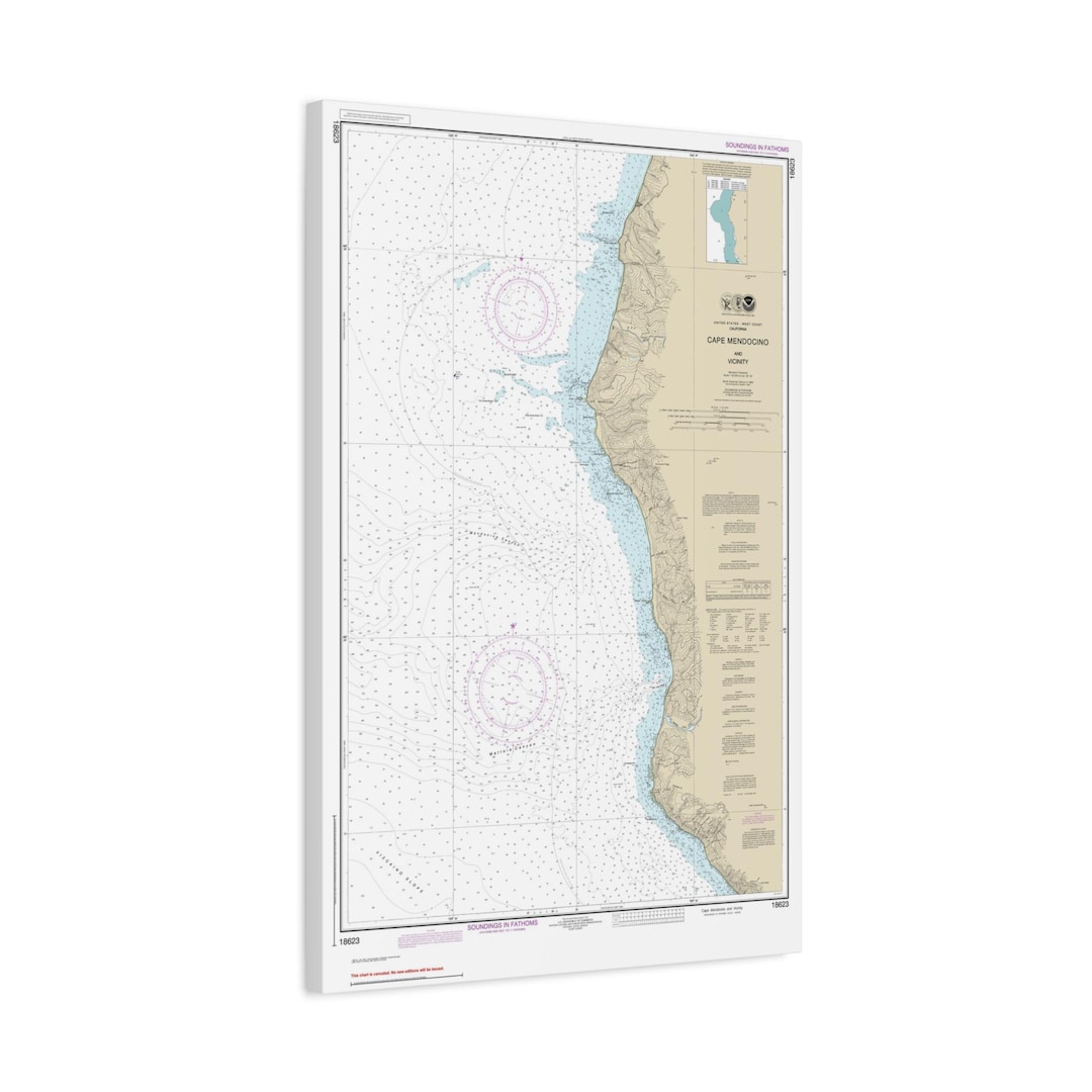 Cape Mendocino California Nautical Chart Sailing Map Framed Canvas ...