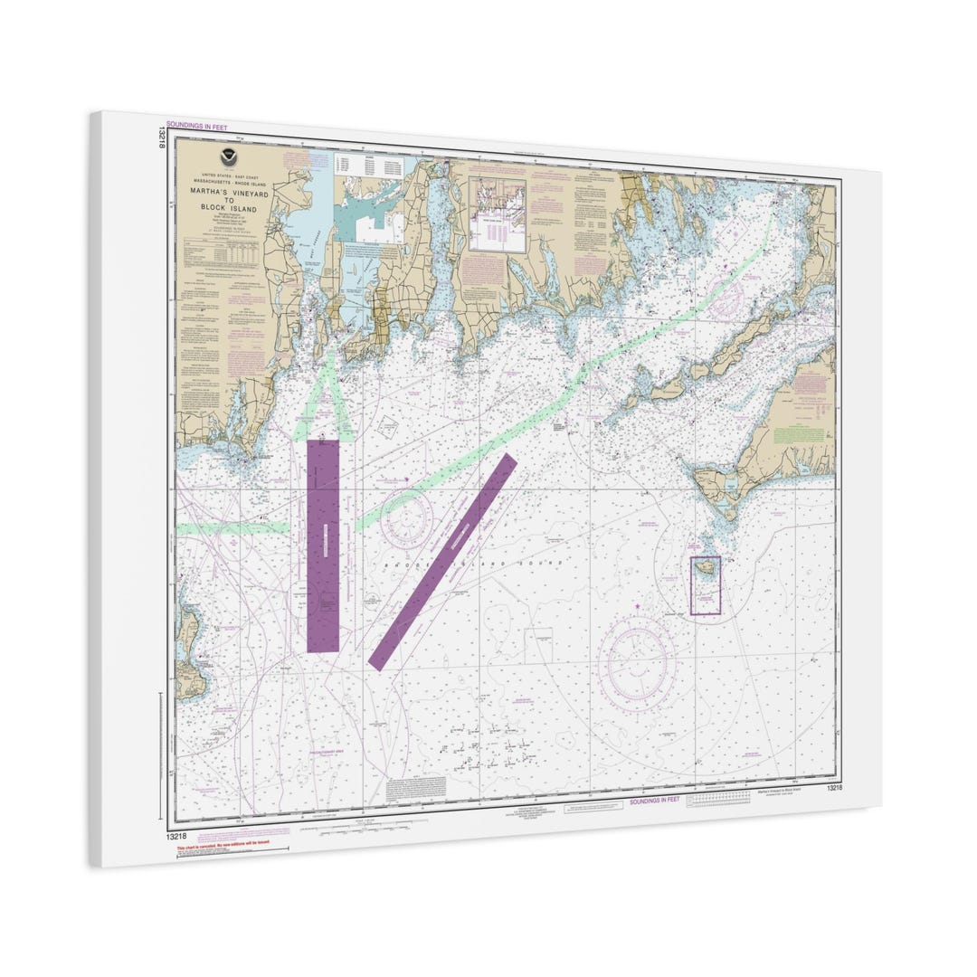 Martha's Vineyard Buzzards Bay Newport Block Island Nautical Chart Sailing Map Framed Canvas ...