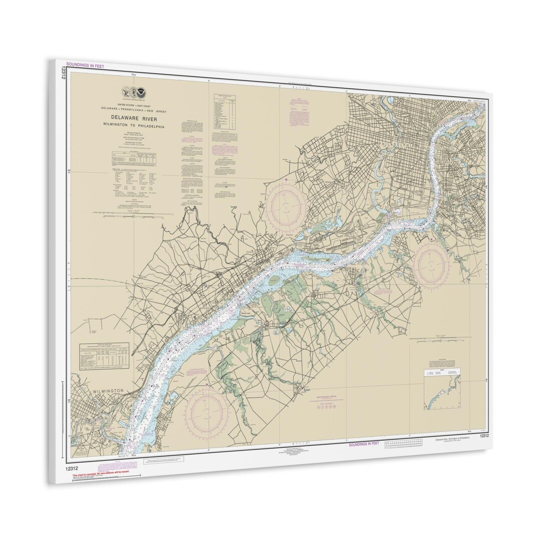 Delaware River Wilmington to Philadelphia Pennsylvania Nautical Map ...