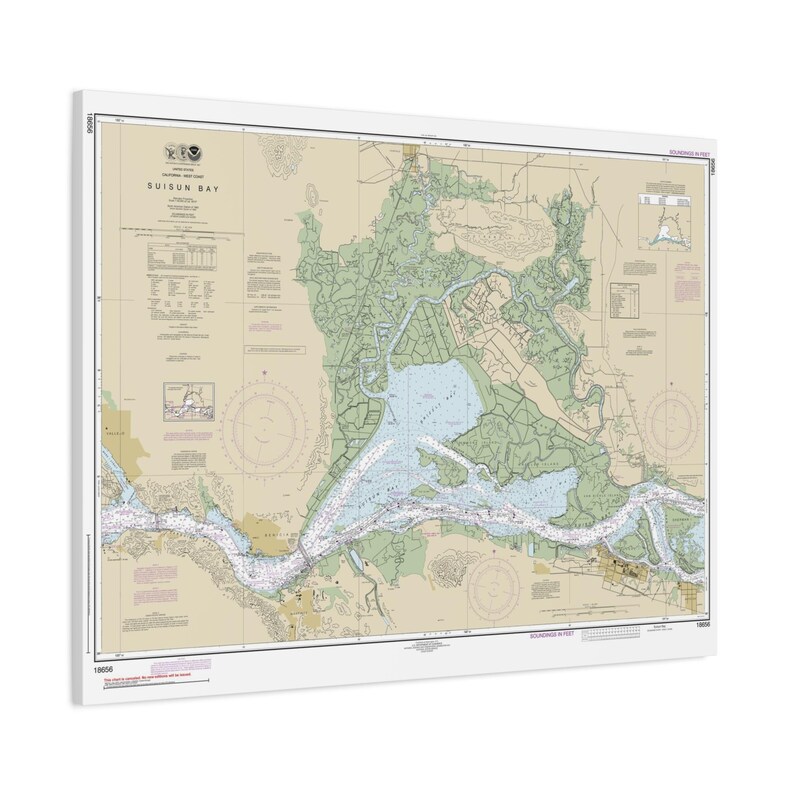 Suisun Bay California Nautical Chart Sailing Map Framed Canvas Poster ...