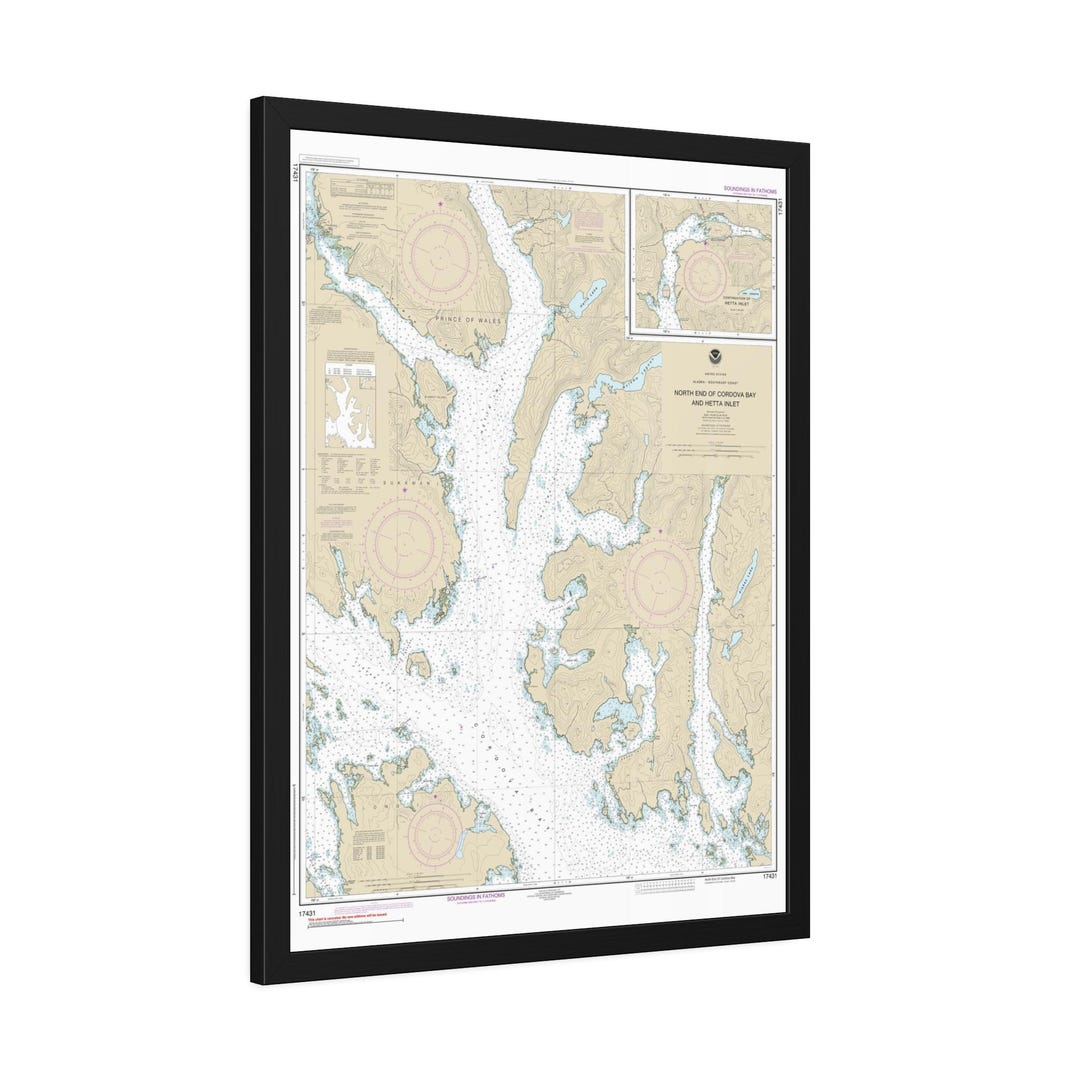 Cordova Bay and Hetta Inlet Alaska Nautical Chart Sailing Map Framed ...