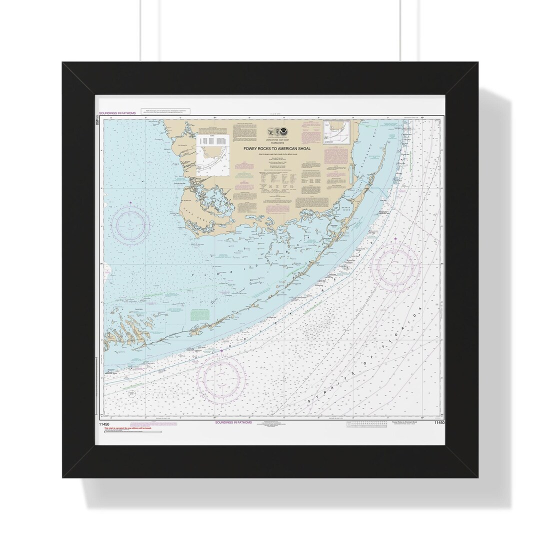 Florida Bay Keys and Reefs Nautical Map Sailing Chart Framed Poster - Etsy
