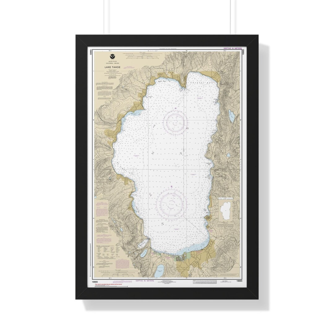 Lake Tahoe California Nautical Chart Sailing Map Framed Poster - Etsy