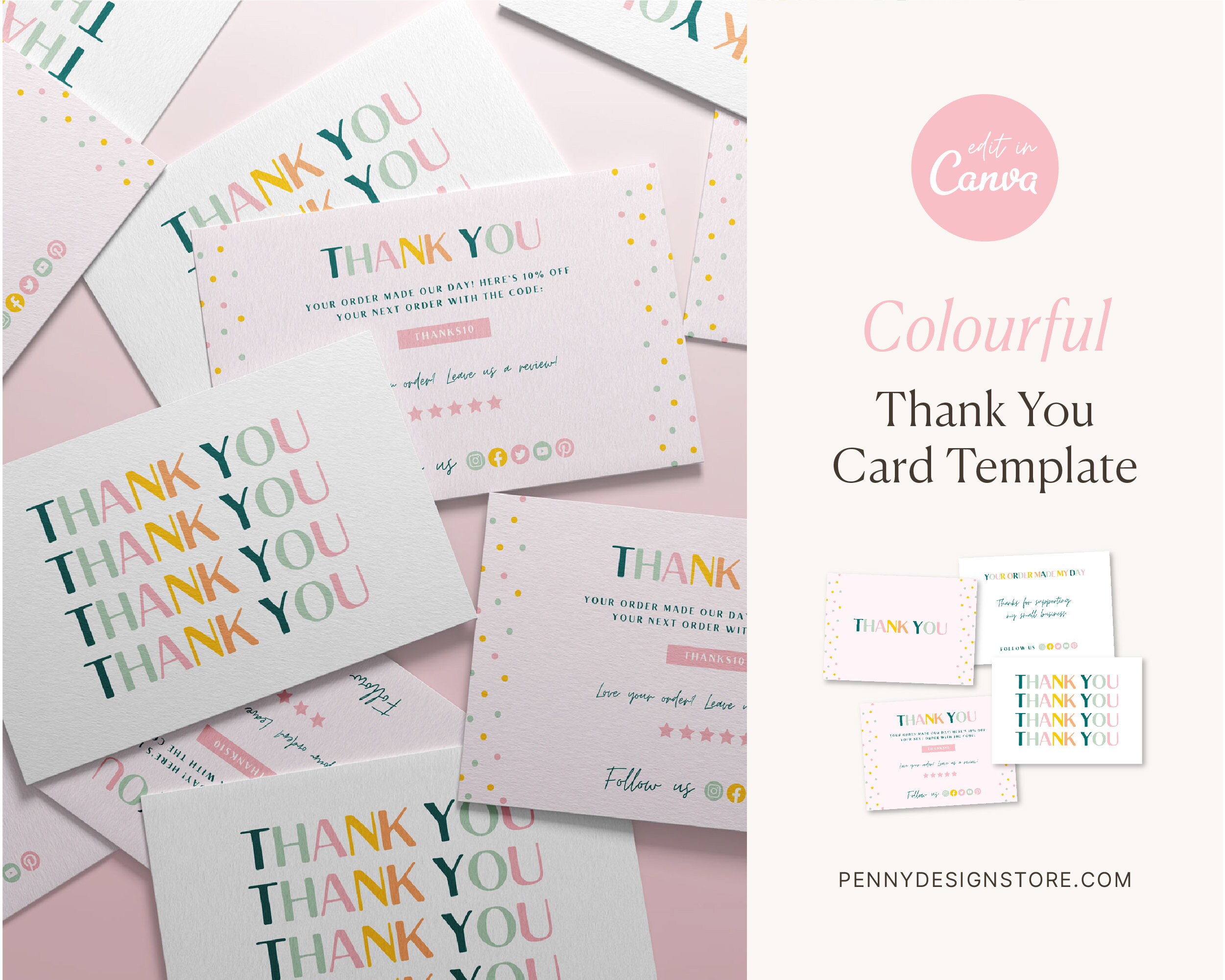 Colorful Thank You Card Template Pastel Rainbow Branding Design Canva ...