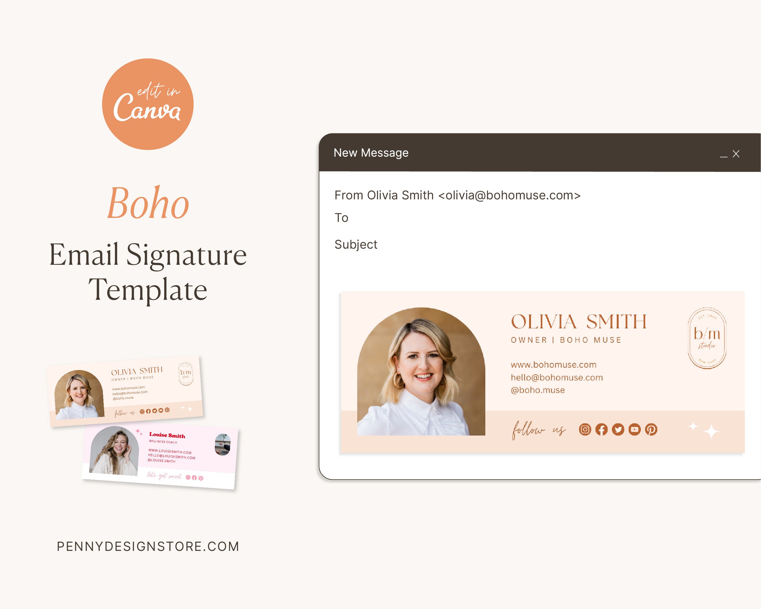Editable Email Signature Email Signature Template Canva Boho Design ...