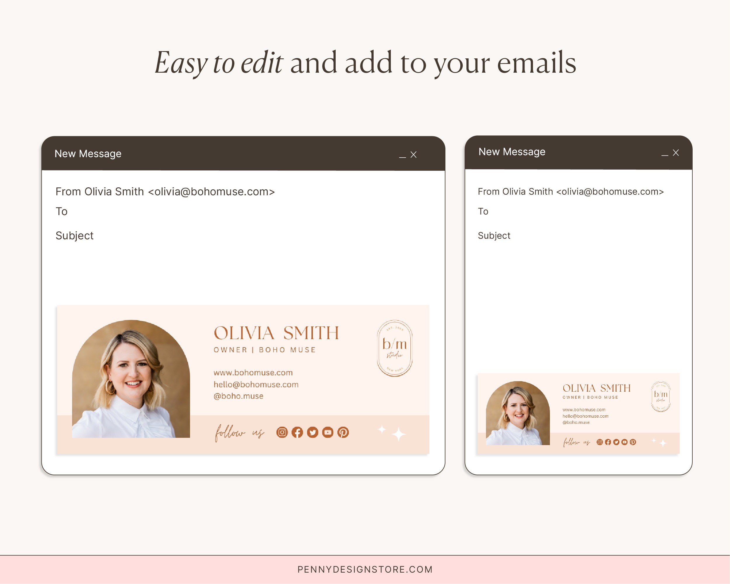 Editable Email Signature Email Signature Template Canva Boho Design ...