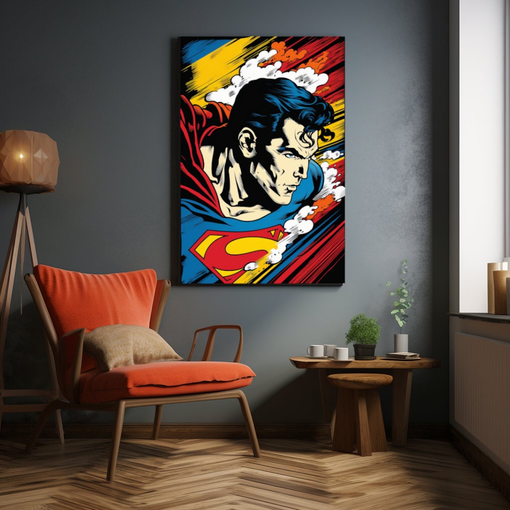 Superman Pop Art Style DCU | Wall Art Print Superhero Decor Bedroom ...