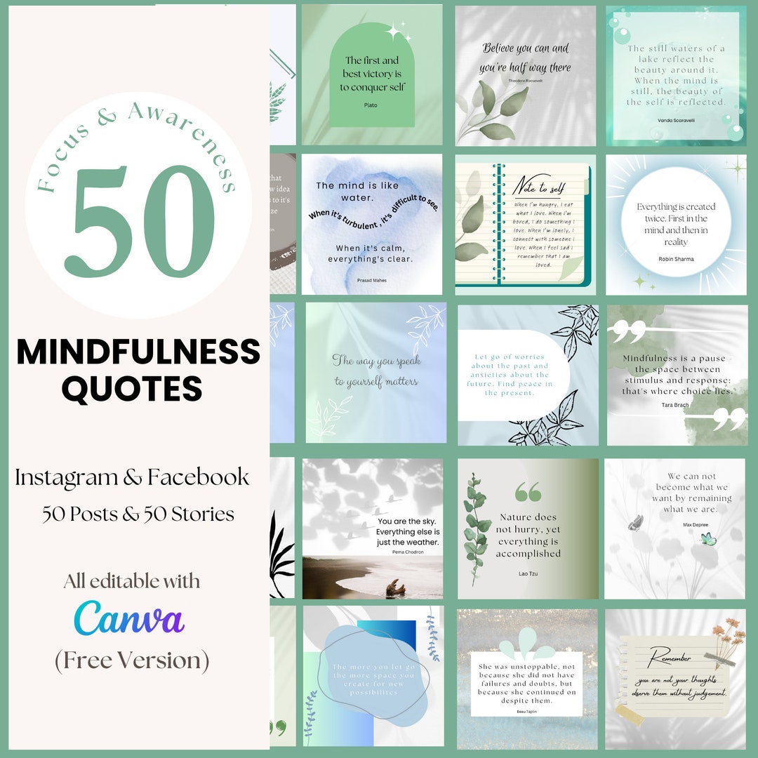 50 Mindfulness Quotes Instagram and Facebook Templates | INSTANT ...