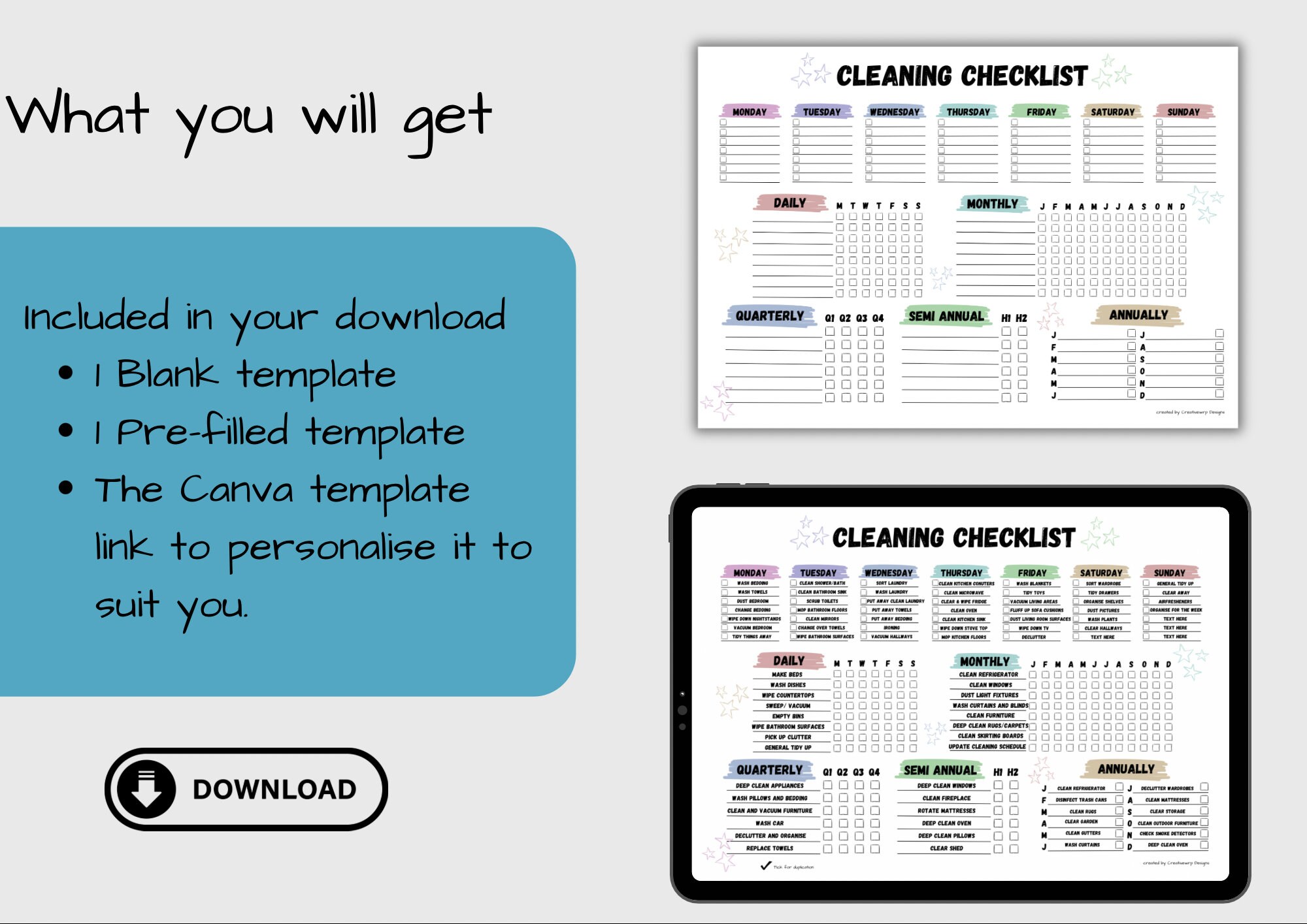 Editable Cleaning Checklist | PDF Printable & Canva Template | Cleaning ...