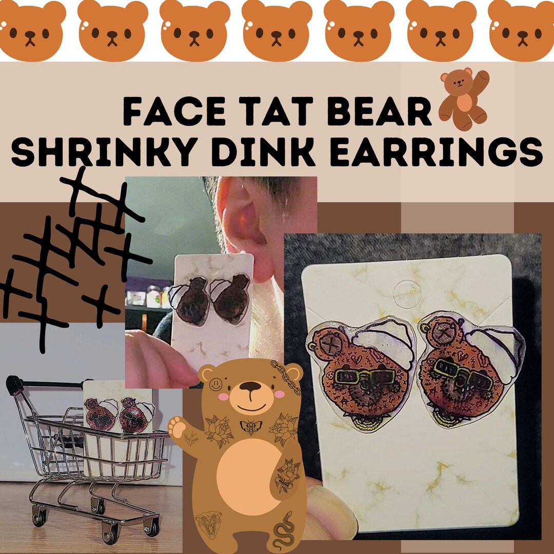 Face Tat Bear Shrinky Dink Earrings - Etsy