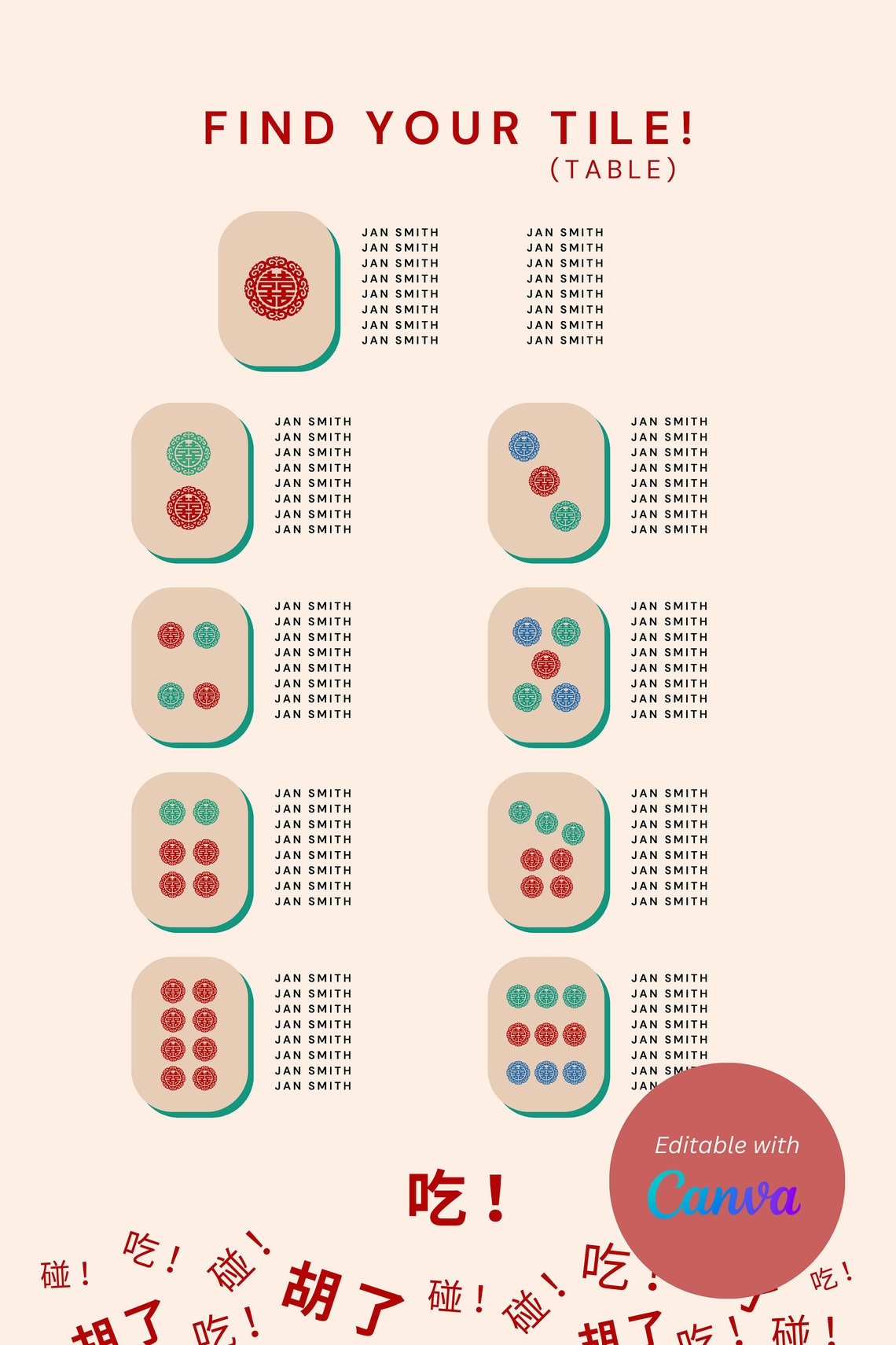 Modern Asian Wedding Seating Chart & Table Numbers Editable Template ...