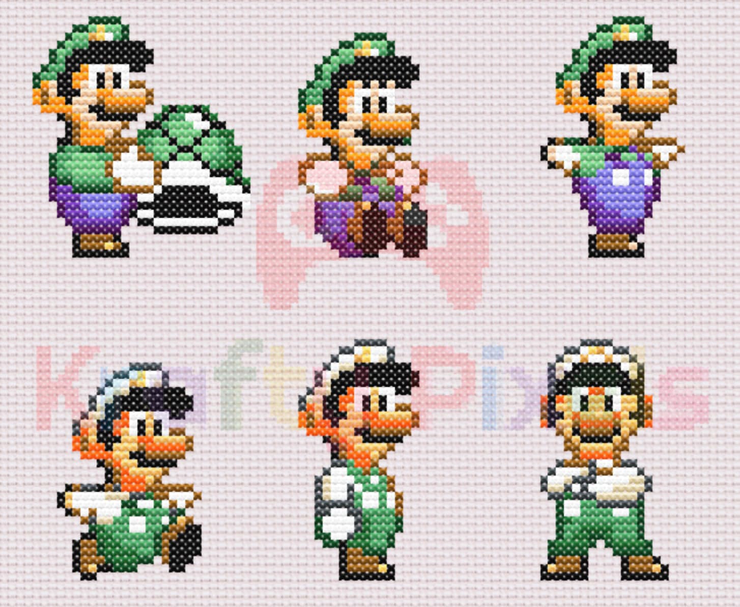 Super Mario World (1991) Luigi Sprites Cross Stitch Patterns (30 ...