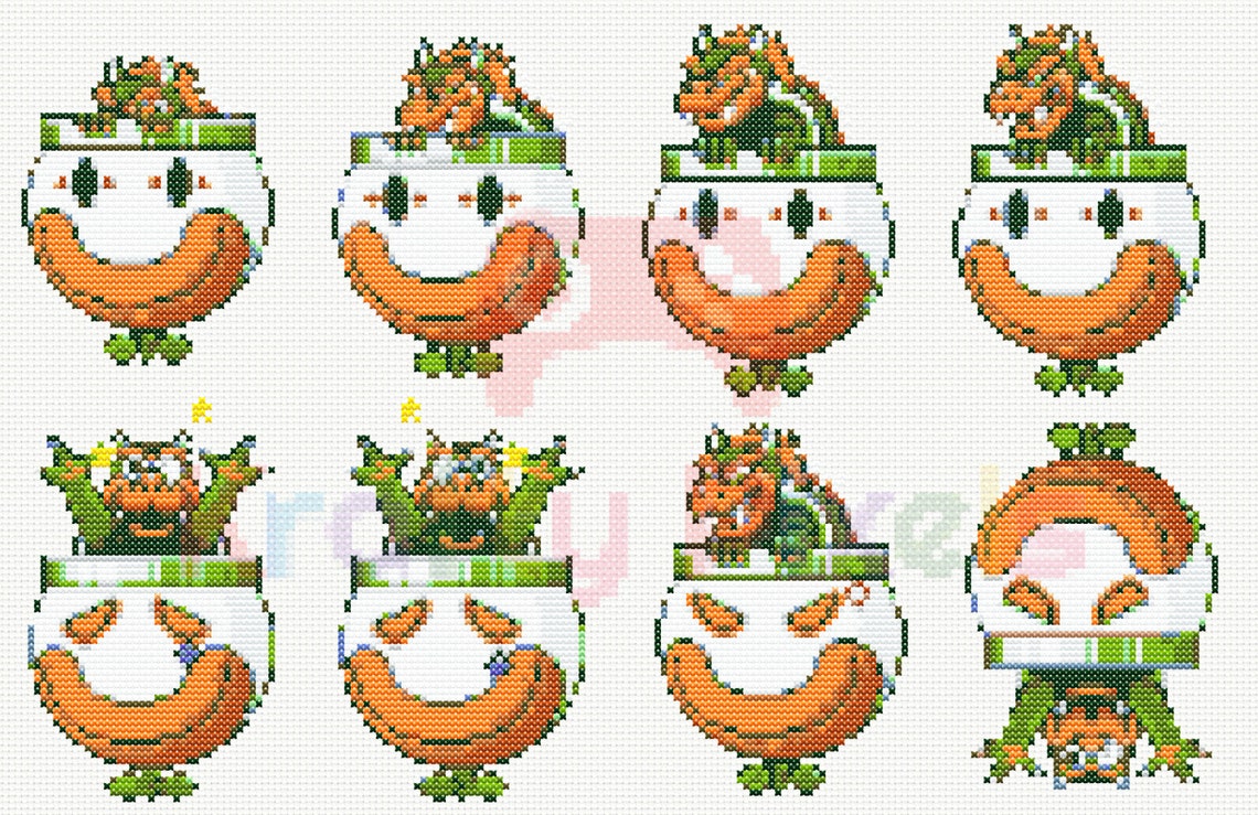 Super Mario World 1991 Bowser Sprites Cross Stitch Patterns - Etsy