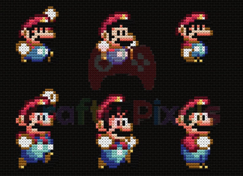 Super Mario World (1991) Mario Sprites Cross Stitch Patterns (42 ...