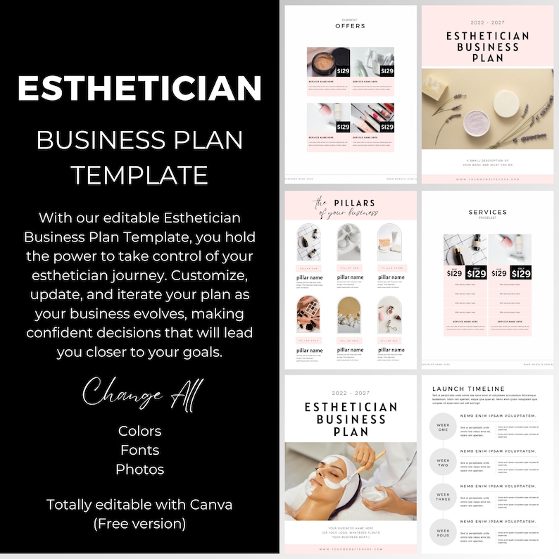 Editable Esthetician Business Plan Canva Template Pink | INSTANT ...