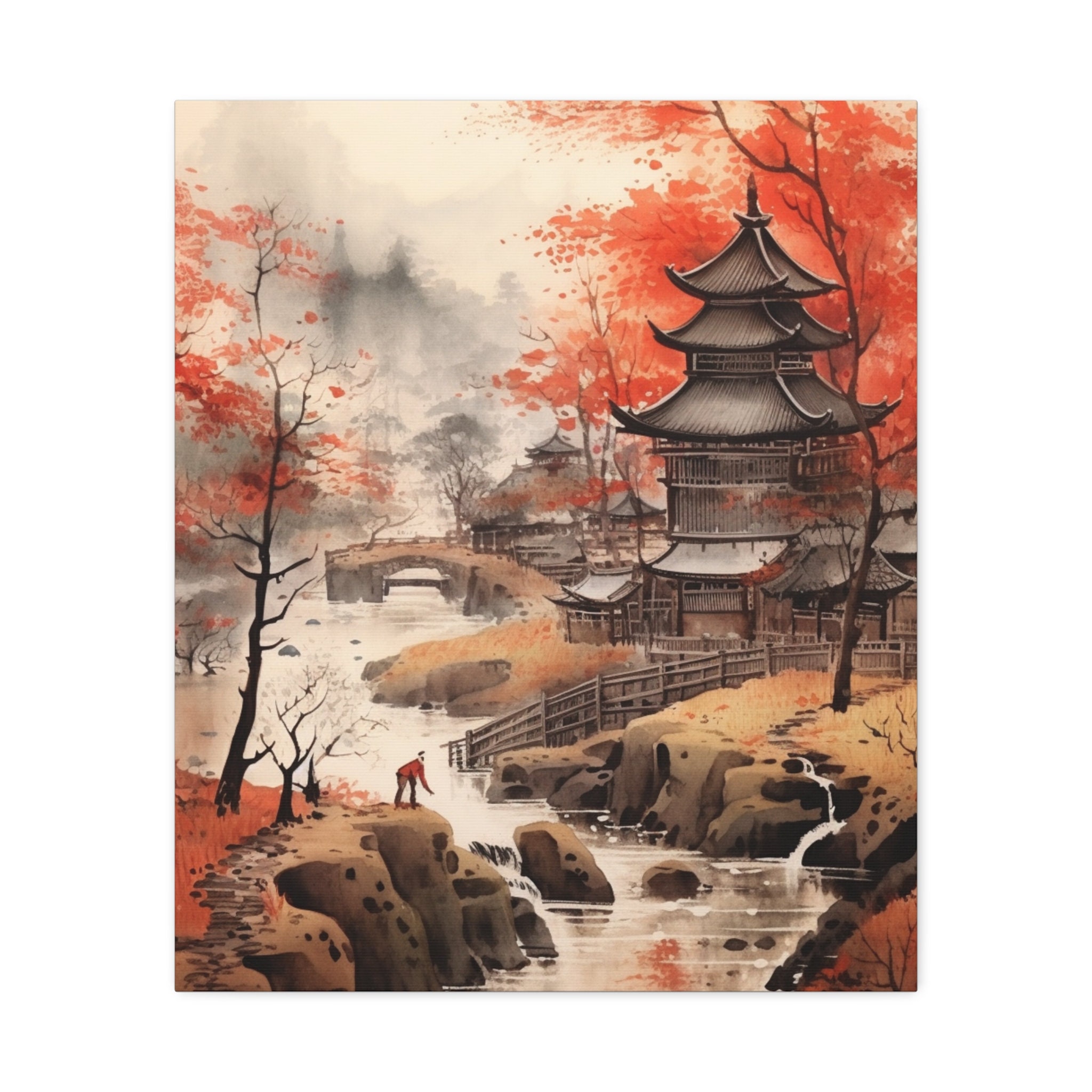 Red Japanese Landscape Print Japanese Painting Print Landscape Painting ...