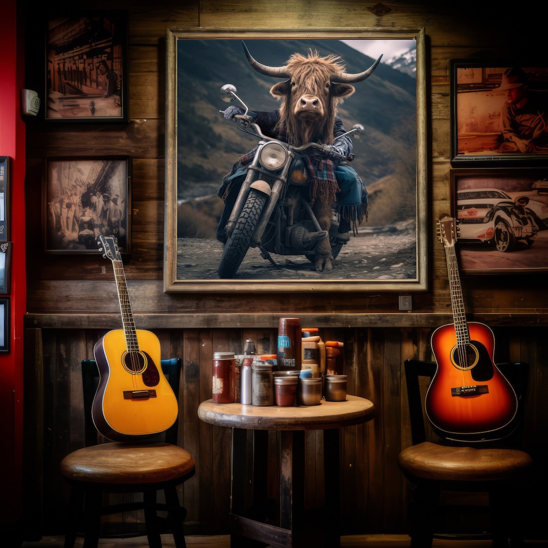 Highland Cow on Motorcycle Digital Print Funny Animal Poster Printable ...