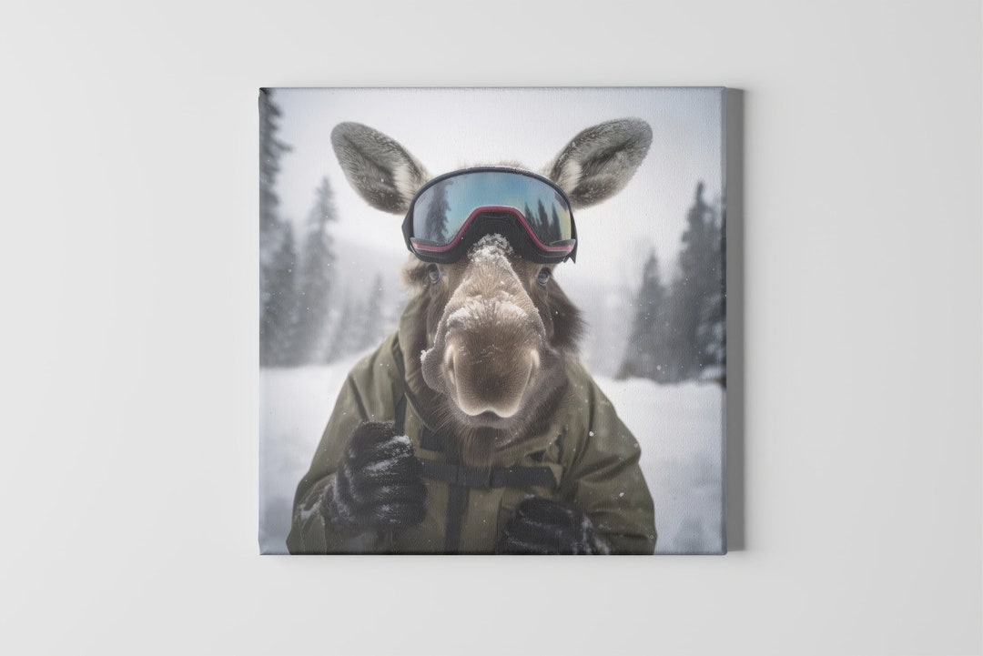 Ready to Hang MOOSE CANVAS - Framed POSTER Wall Art Perfect Gift Skiing Snowboard Funny Abstract ...