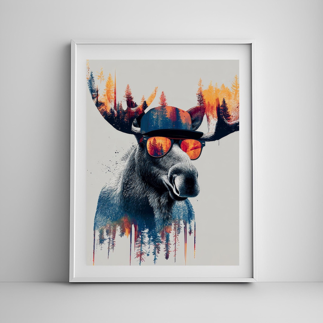 MOOSE DIGITAL PRINT Cool Moose With Sunglasses Printable Ski Lodge ...