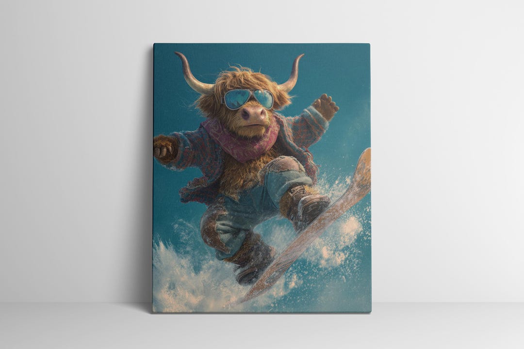 Ready to Hang Highland COW CANVAS - Funny Snowboard POSTER Snowboarding ...