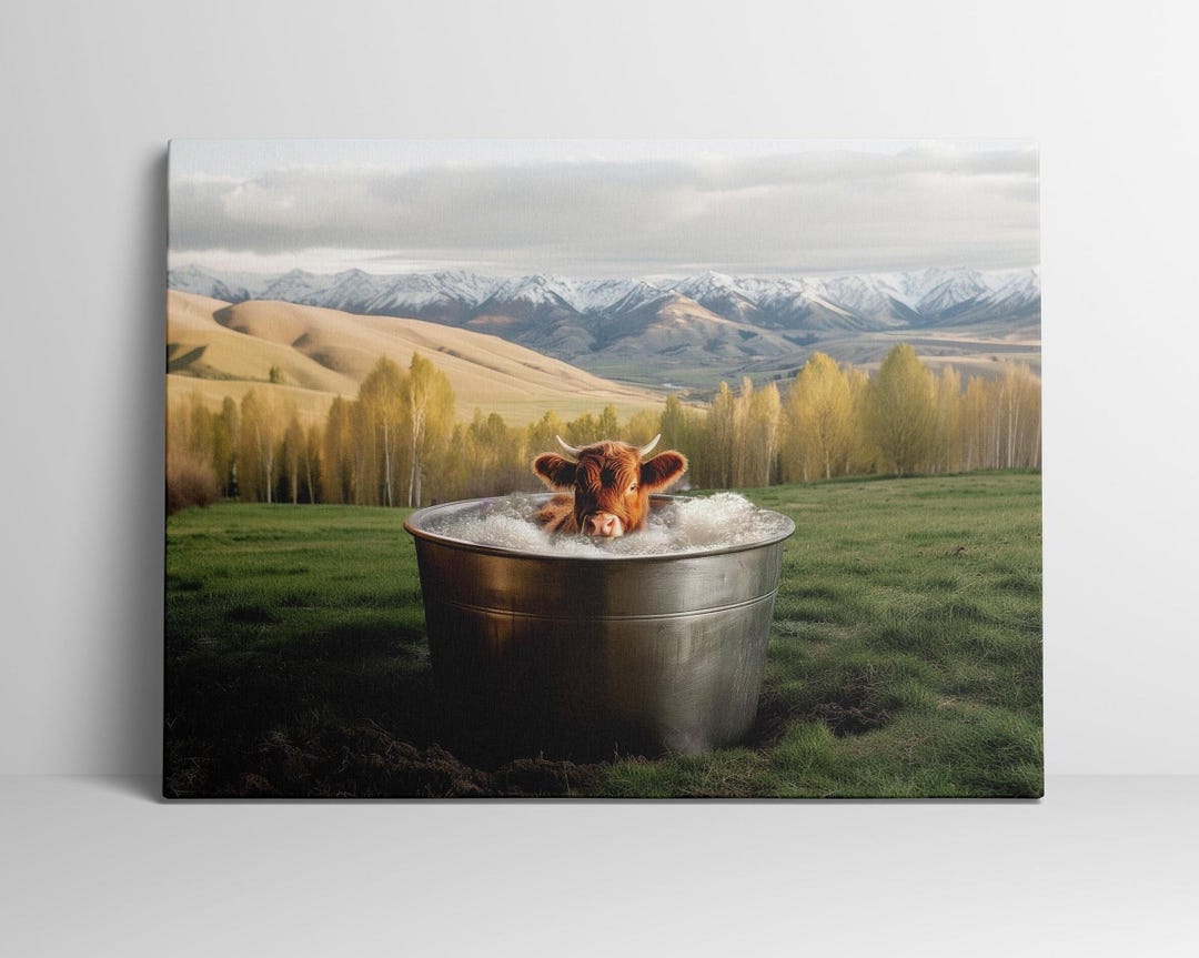 Ready to Hang HIGHLAND COW CANVAS - Funny Bathroom Large Horizontal ...