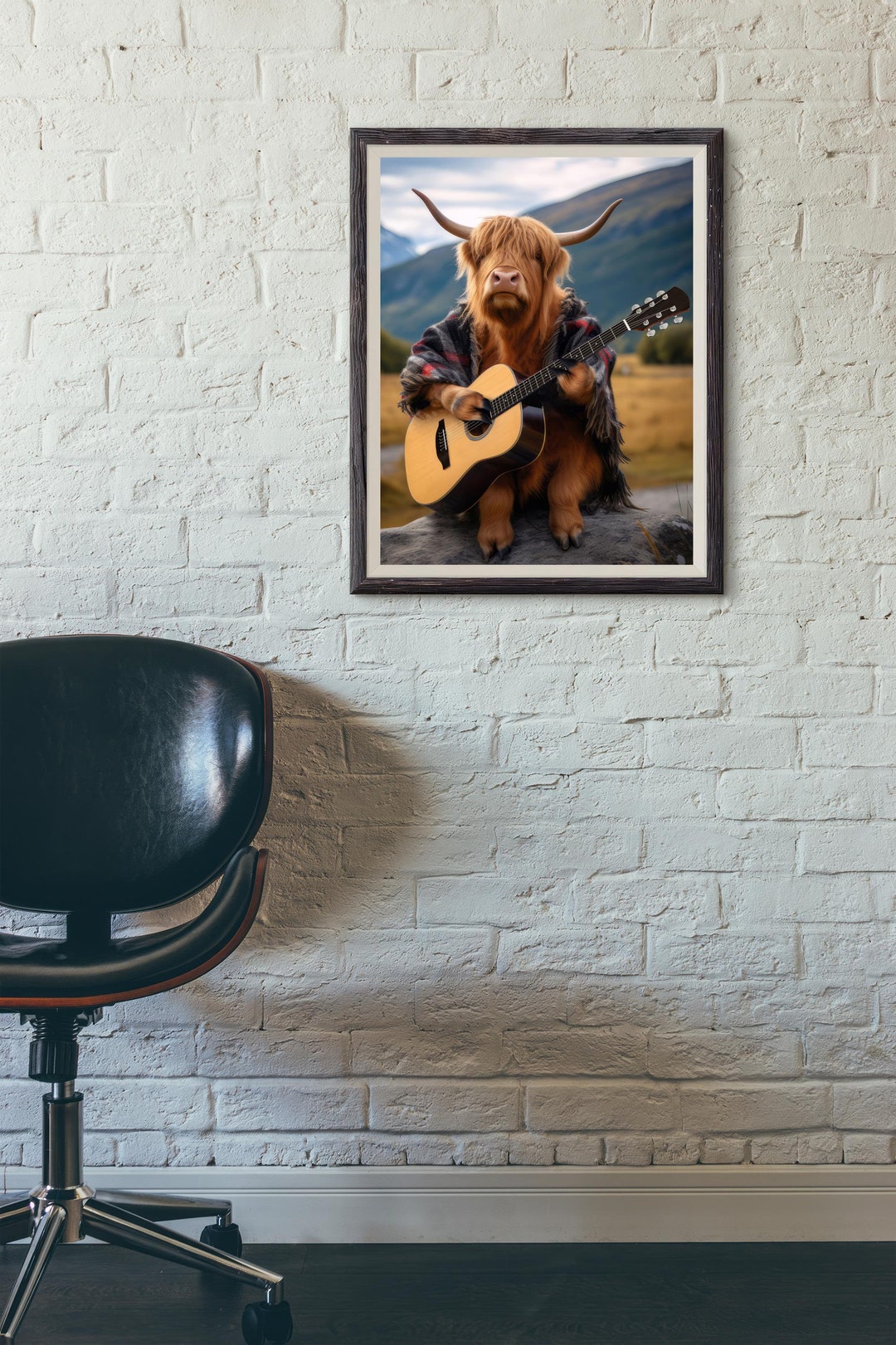 Highland Cow Playing Guitar Digital Print Funny Animal Poster Printable ...