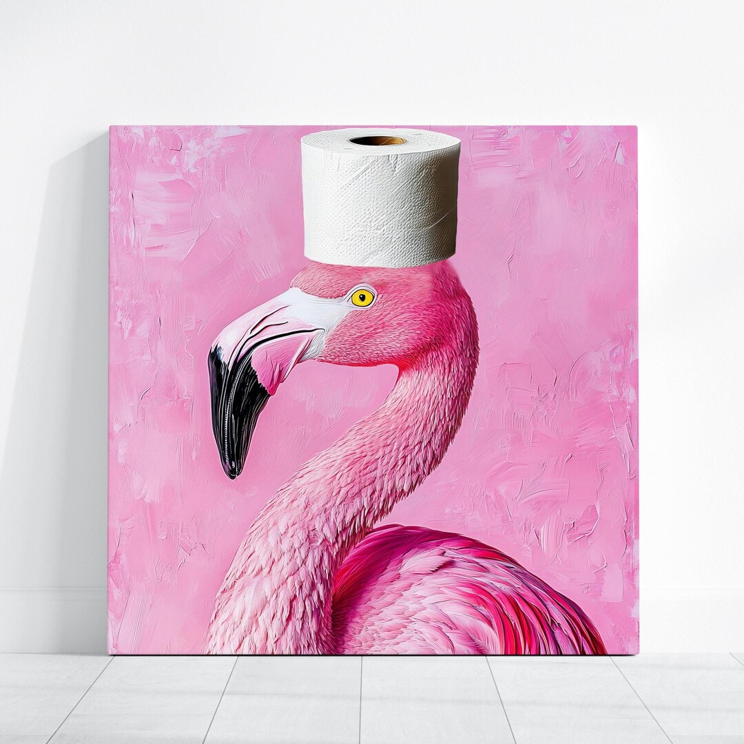 Ready to Hang FLAMINGO CANVAS - Cute Pink Flamingo Toilet Paper Roll on ...