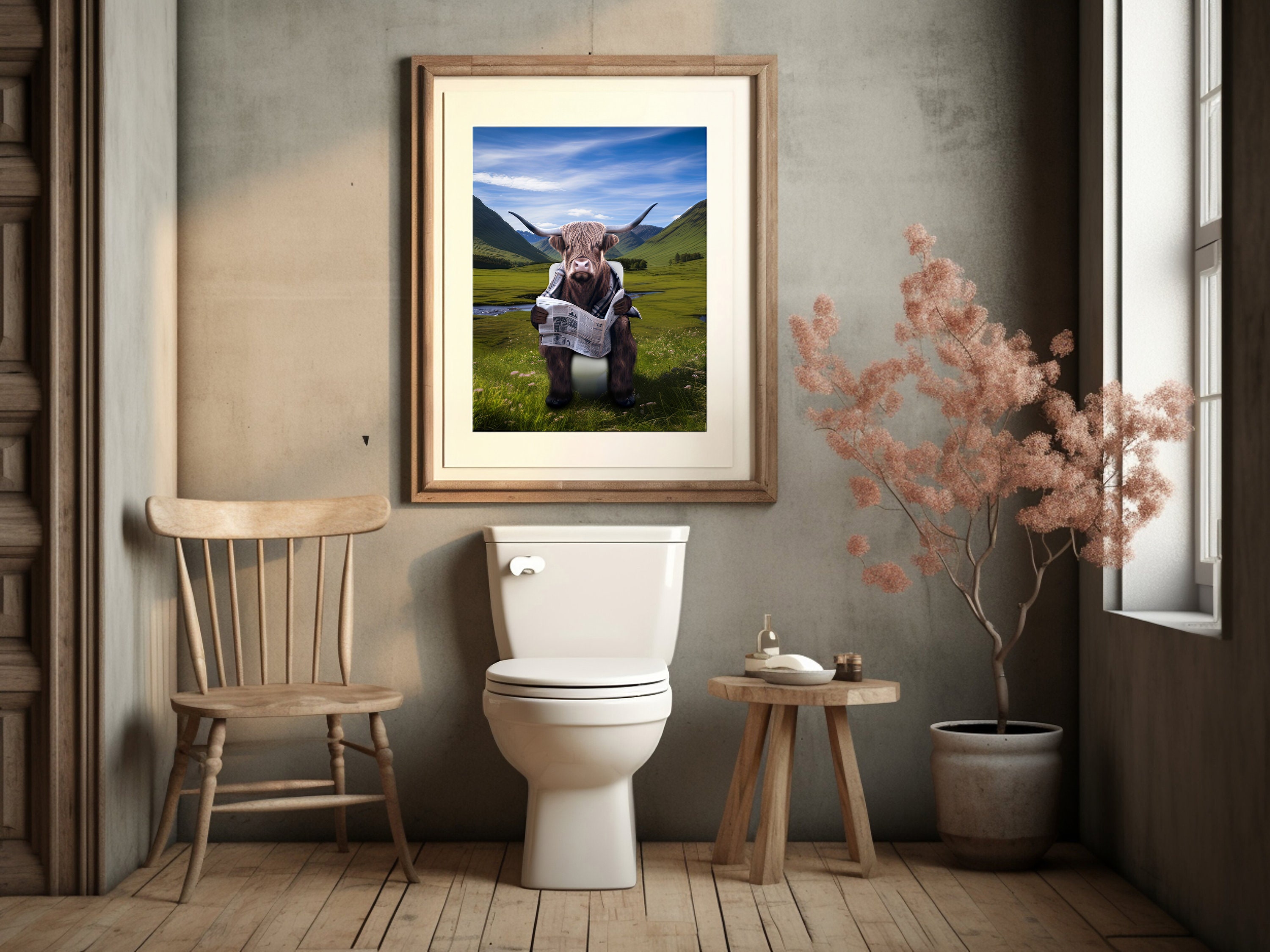 Highland Cow on a Toilet Digital Print Animal Printable Wall Art Decor ...
