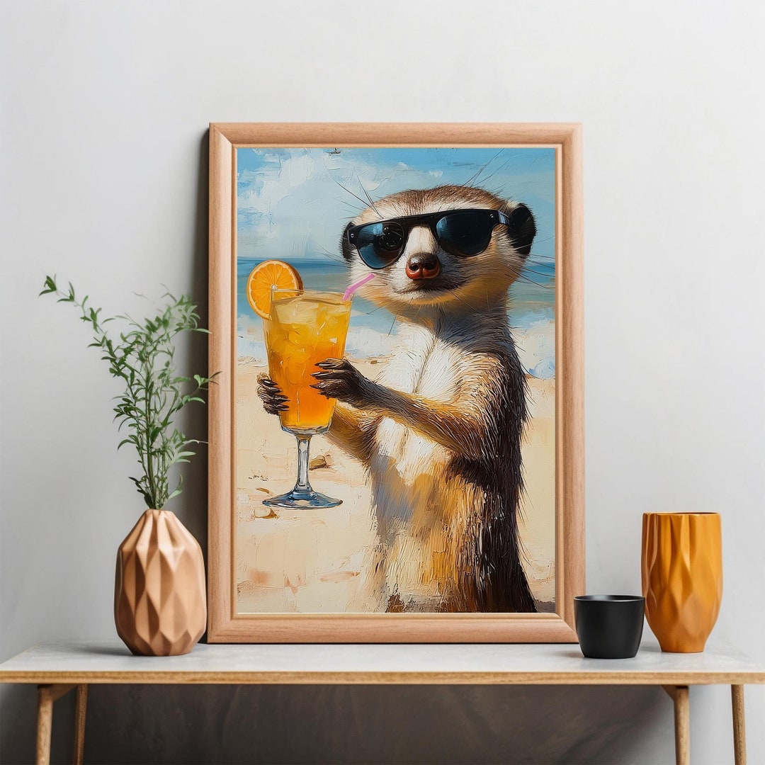 MEERKAT DIGITAL PRINT Funny Beach Printable Poster Drinking Cocktail ...