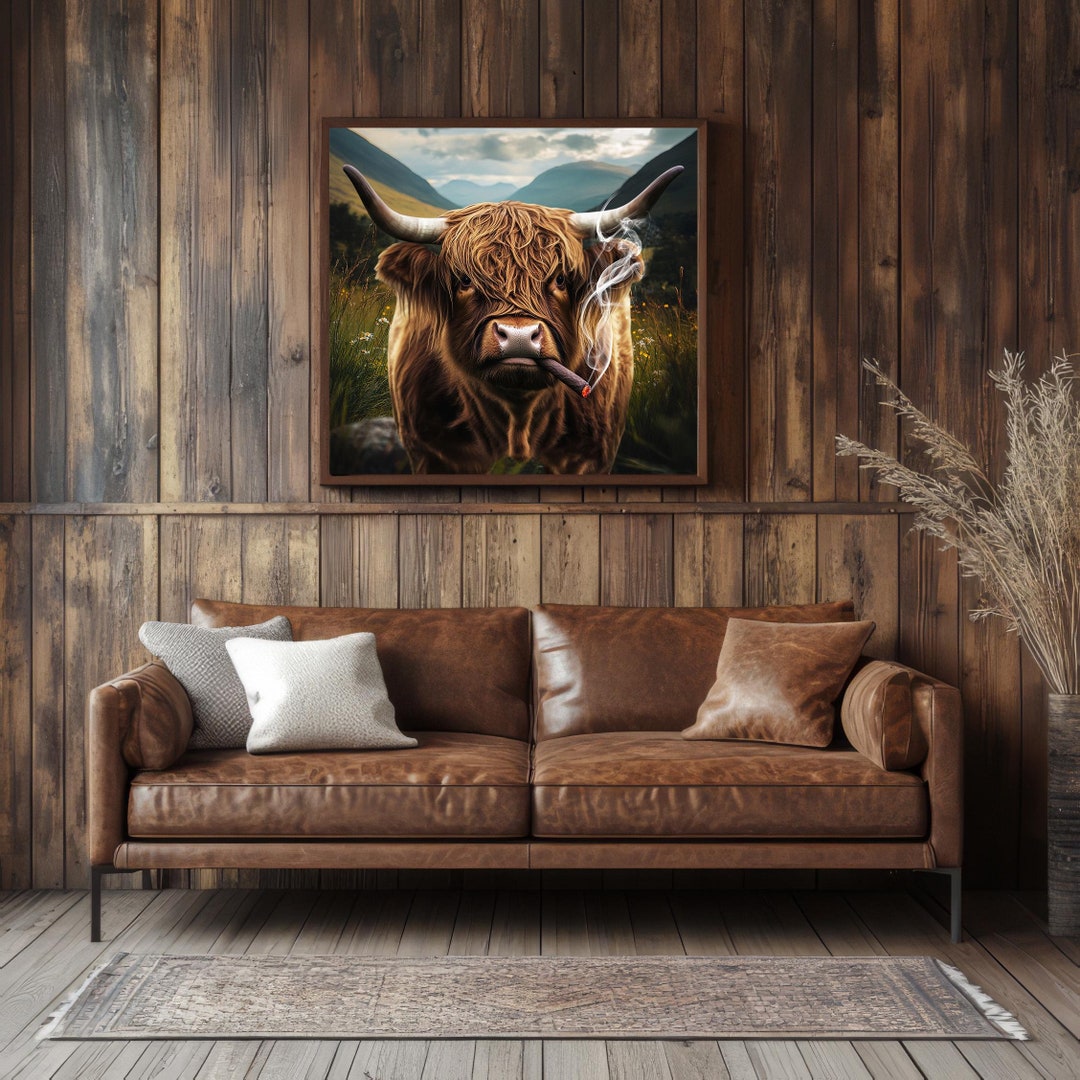 Highland COW DIGITAL PRINT Animal Smoking Cigar Lover Printable Poster ...