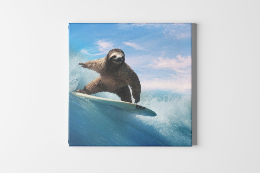 Ready to Hang SLOTH CANVAS - Large Horizontal POSTER Wall Art Surfing ...