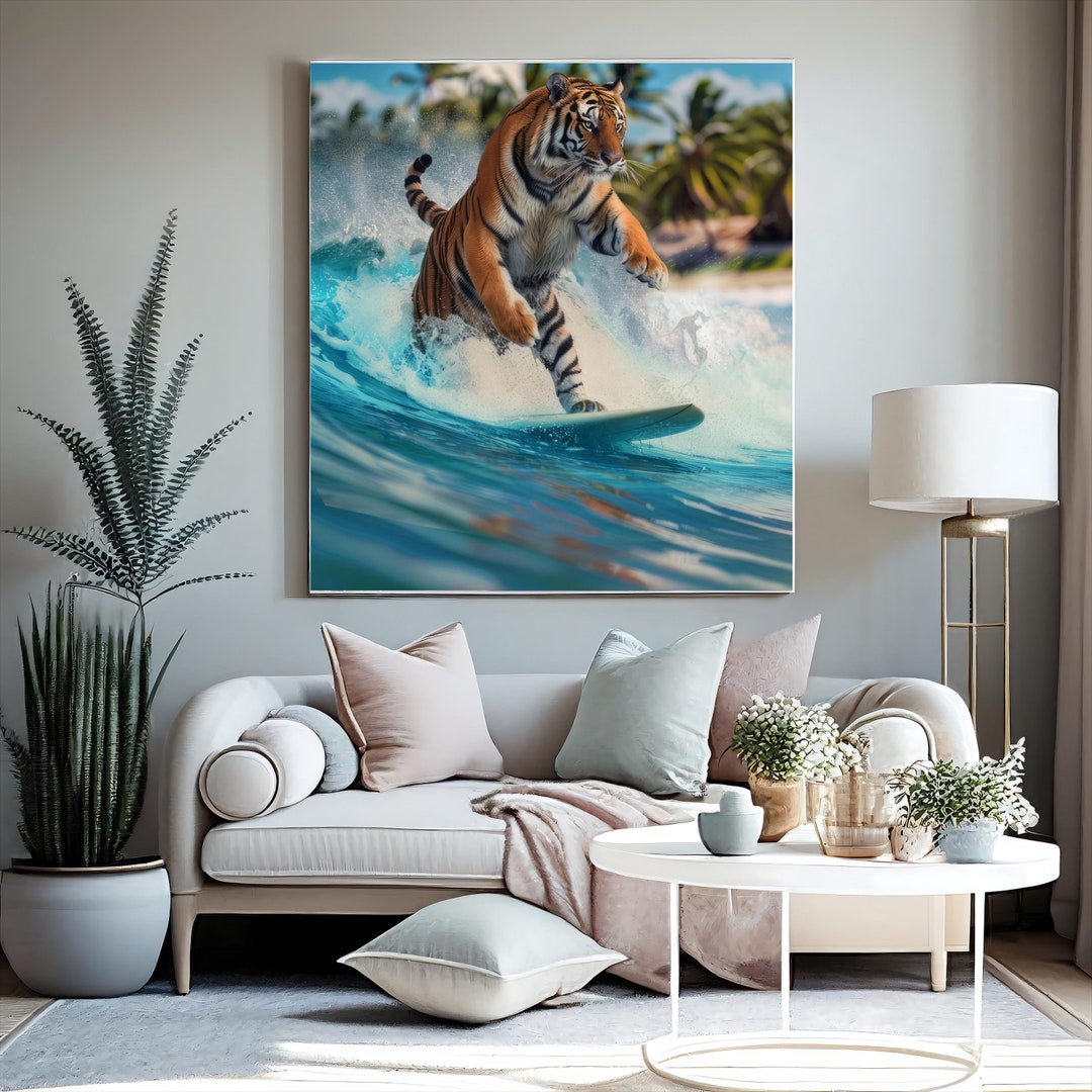TIGER DIGITAL PRINT Surfing Funny Animal Printable Poster Kid Wall Art ...