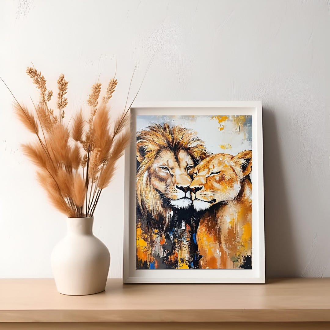 Lion & Lioness Couple DIGITAL PRINT Cute Animal Romantic Love Printable ...