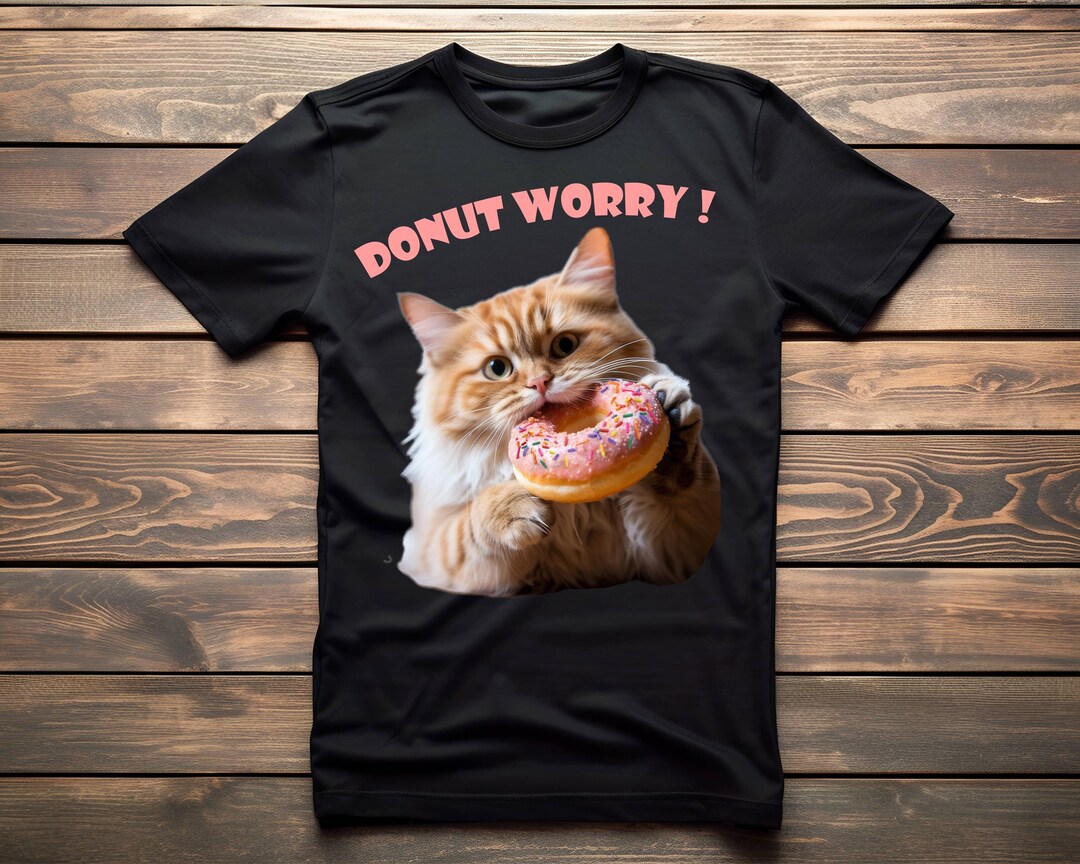 CAT T-shirt Funny Animal Cute Kitty Tee Donut Candy Colorful Dessert ...