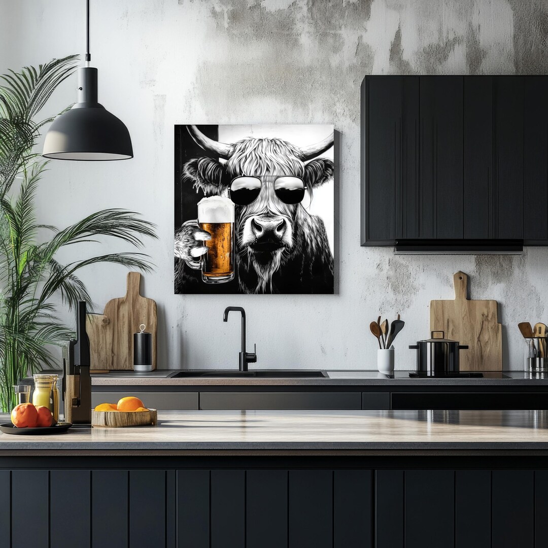Highland COW DIGITAL PRINT Funny Animal Drinking Beer Printable Alcohol ...