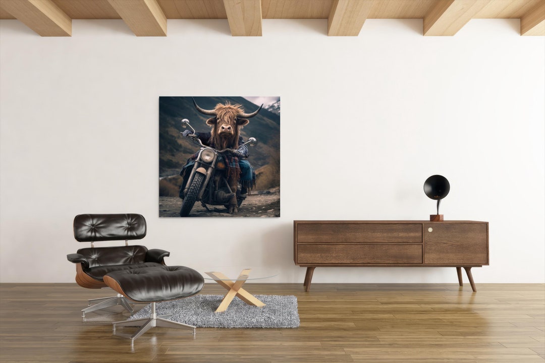 Highland Cow on Motorcycle Digital Print Funny Animal Poster Printable ...
