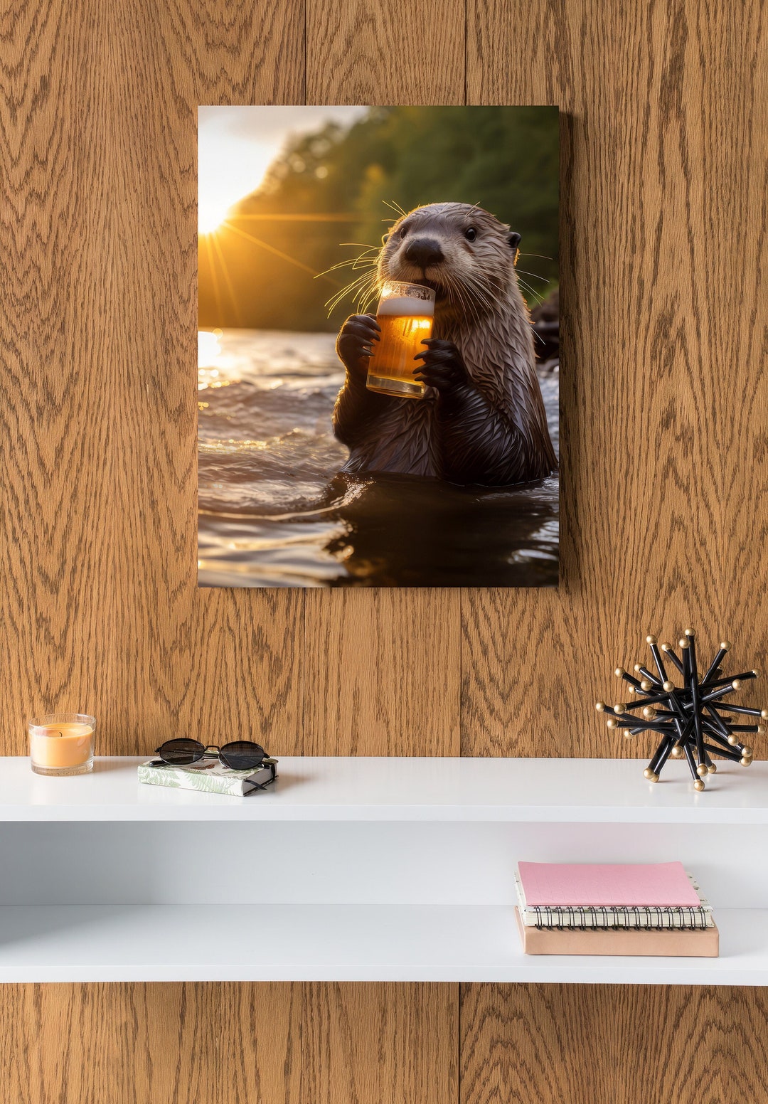 OTTER DIGITAL PRINT Cute Animal Drinking Beer Printable Poster Wall Art ...