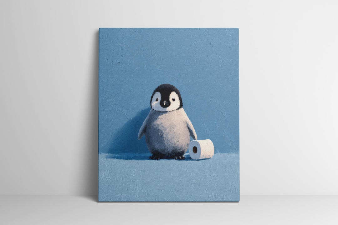 Ready to Hang PENGUIN CANVAS - Cute Bathroom POSTER Adorable Nursery ...
