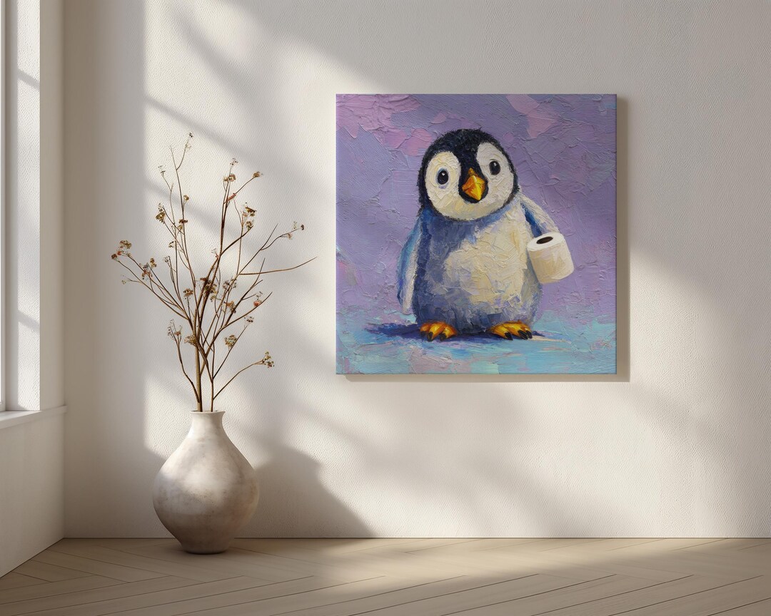 Ready to Hang PENGUIN CANVAS - Cute Bathroom POSTER Funny Abstract ...