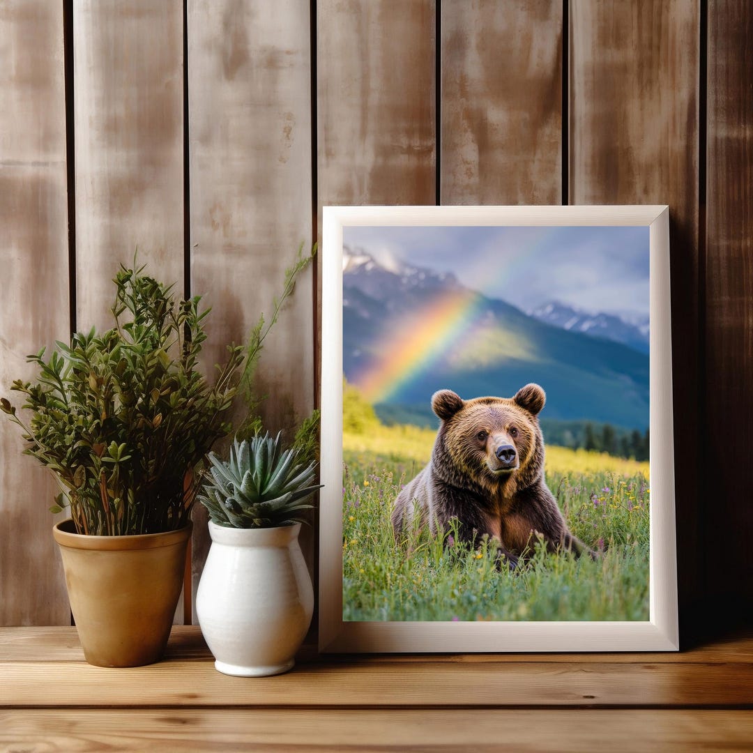 BEAR DIGITAL PRINT Grizzly Portrait Printable Rainbow Poster Forest ...