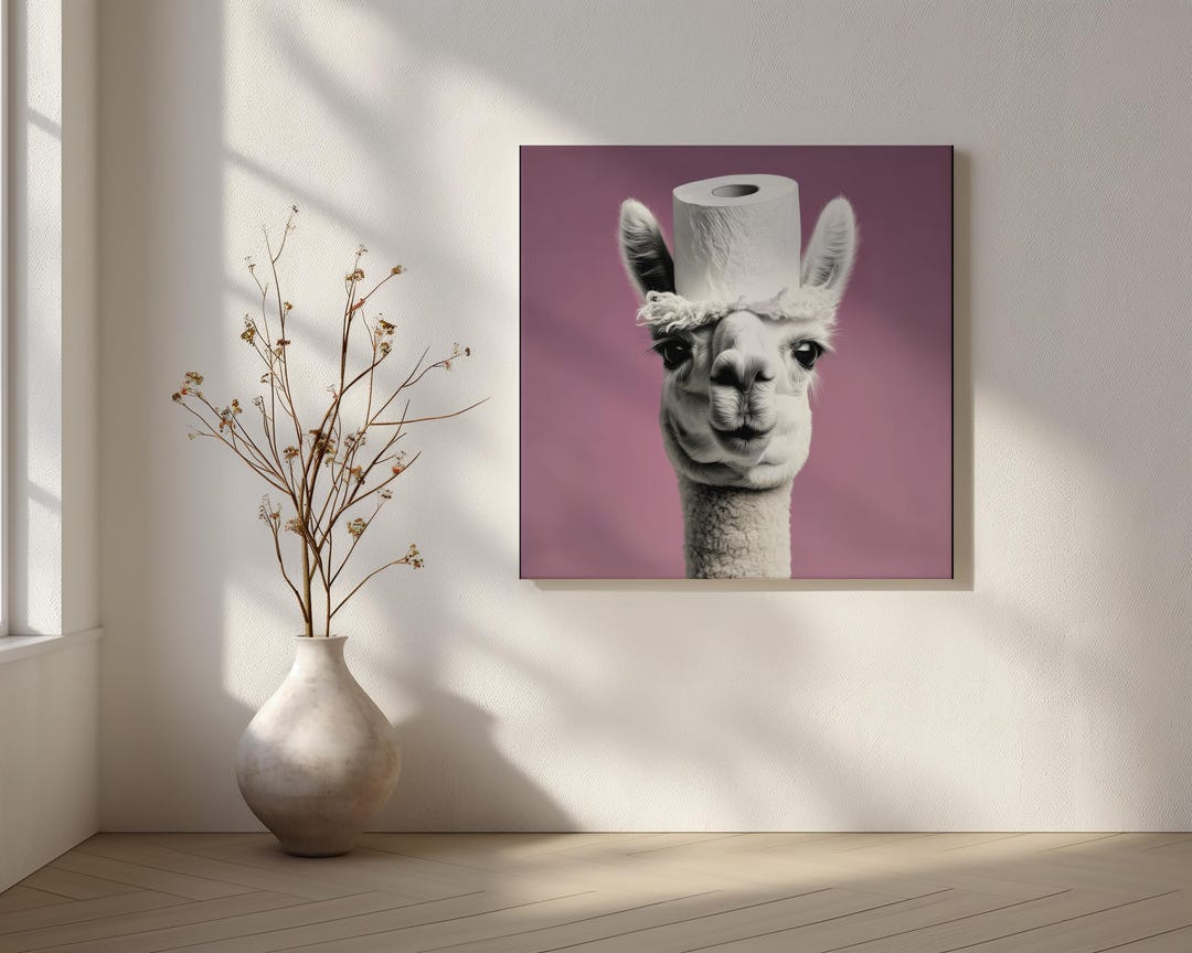 Ready to Hang ALPACA CANVAS - Funny Llama With Toilet Paper Roll on the ...