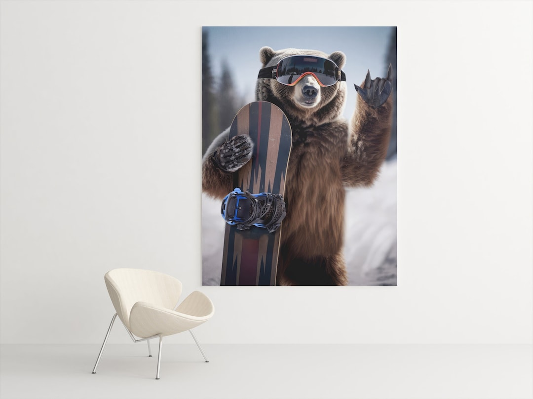 BEAR DIGITAL PRINT Animal Snowboard Funny Printable Poster Wall Art ...
