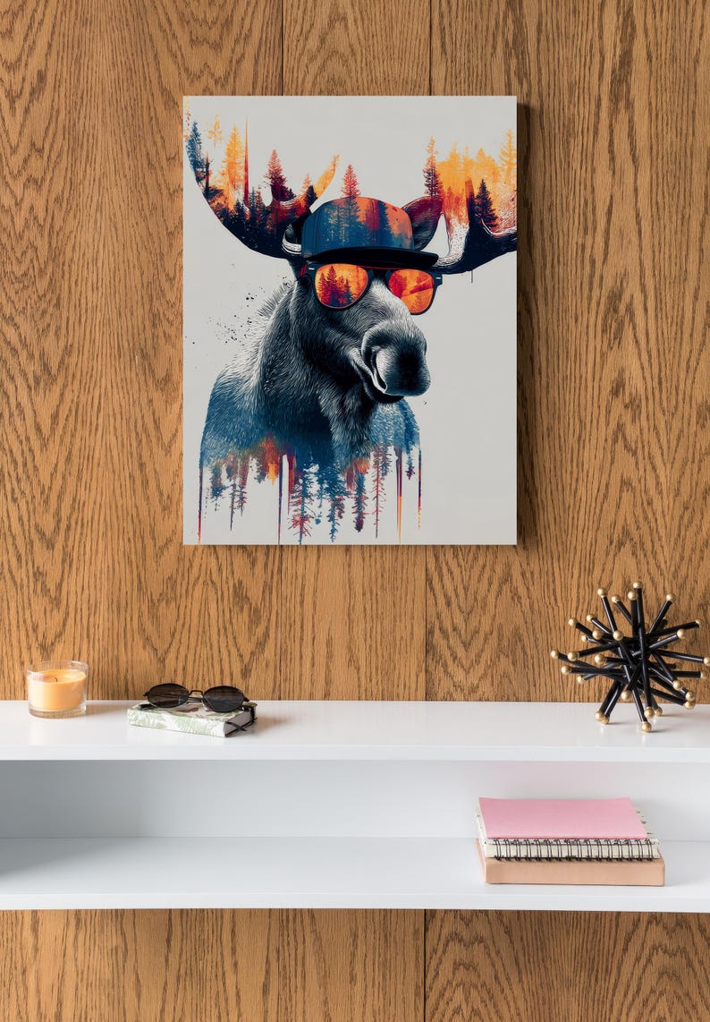 MOOSE DIGITAL PRINT Cool Moose With Sunglasses Printable Ski Lodge ...