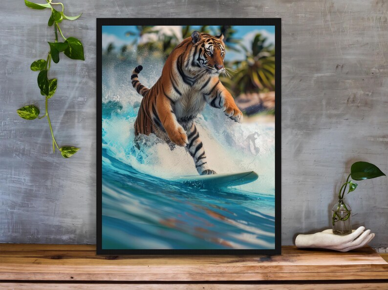 TIGER DIGITAL PRINT Surfing Funny Animal Printable Poster Kid Wall Art ...