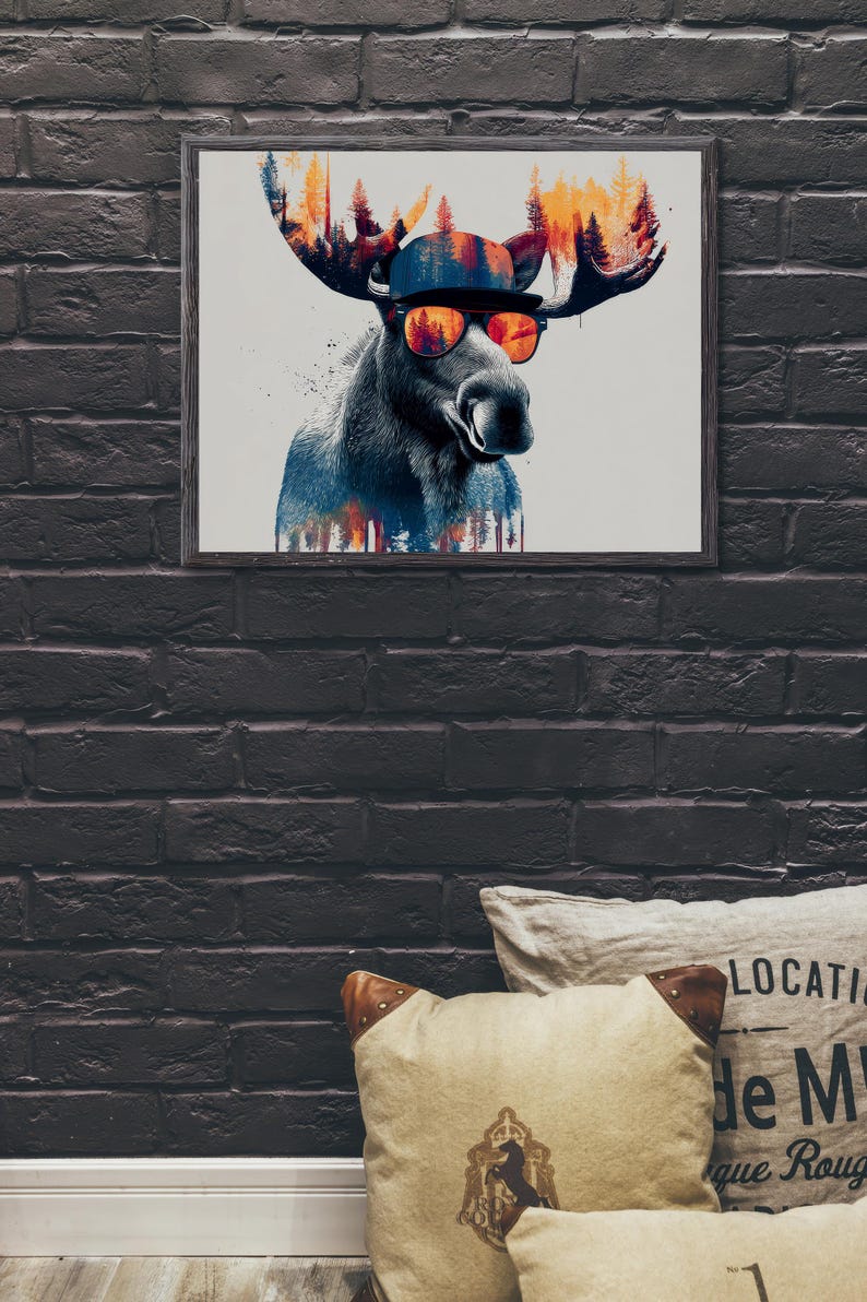 MOOSE DIGITAL PRINT Cool Moose With Sunglasses Printable Ski Lodge ...